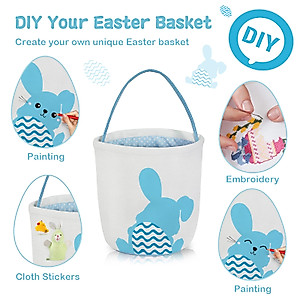 Easter Bunny Basket Bags for Kids, HOTMAI Canvas Cotton Tote Bag Easter Buckets and Eggs Hunt Bag, Personalized Basket Easter Gift for Boys Girls(Blue)