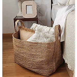 GooBloo Extra Large Handmade Woven Storage Basket 100% Jute Rope - 20” x 14” Tall Decorative Rope Basket for Living Room, Toys, Storage, Towels or Nursery - Wicker Baskets - Handmade Natural Hamper