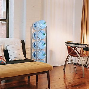 HEOMU 5 Gallon Water Jug Rack, 5-Tier Water Bottle Holder Storage Rack, Water Jug Organizer for Kitchen, Office, Garage, Silver