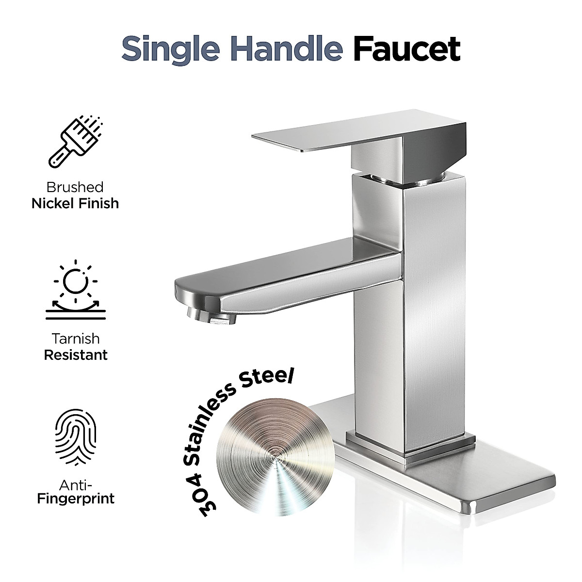 Bathroom Faucet Single Handle 1 or 3 Hole Bathroom Sink Faucet with Glass Soap Dispenser and Towel Hook 304 Stainless Steel, Brushed Nickel