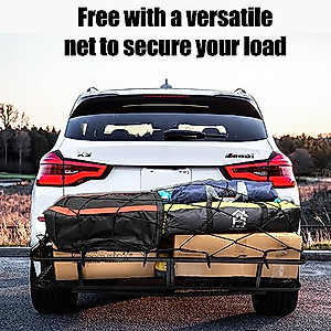 FIERYRED Folding Hitch Mount Cargo Carrier 60" x 20" x 7", 500 LBS Heavy Duty Trailer Hitch Mount Cargo Basket with Net & Hitch Stabilizer, Fit 2" Receiver for SUV, Truck, Car