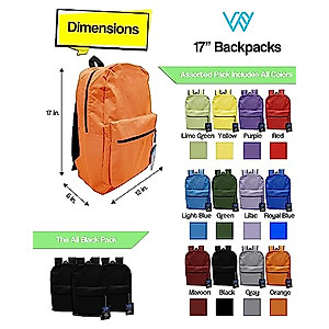 48 Pack Backpack, Bulk 17 inch Outdoor Travel Zippered Bags Bulk Pack for Corporate Events (Black)