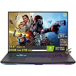 Asus ROG Strix G15 Gaming 15.6/inch WQHD IPS 165Hz(100percentageDCI-P3)AMD Octa-Core Ryzen 7 6800H(Beat i7-11370H)64GB RAM 2TB SSD GeForce RTX 3060 6GB Graphics USB-C Backlit Win11 Black + HDMI Cable
