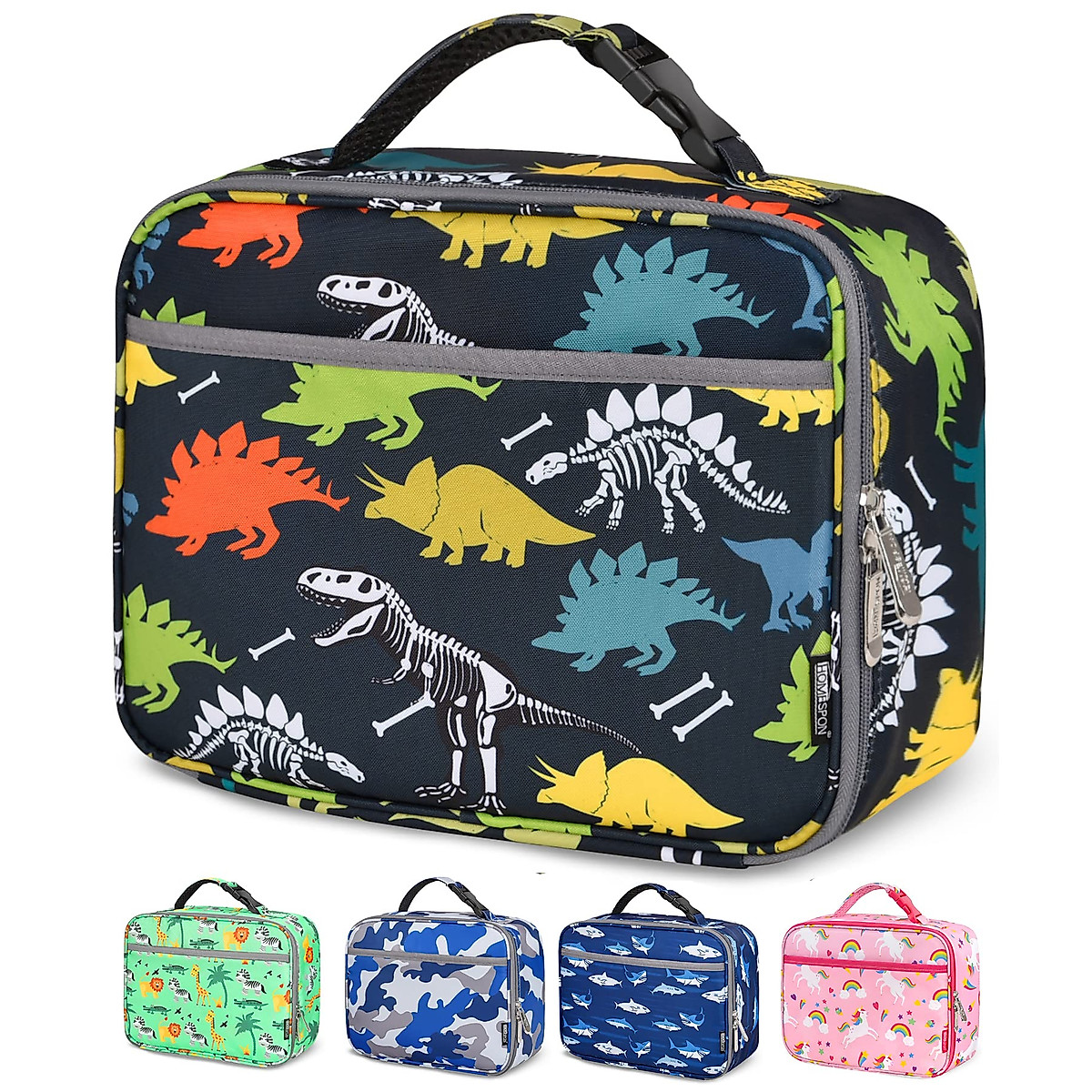 HOMESPON Kids Lunch Box Insulated Prints Lunch Bag Water-Resistant Cooler Bags Back to School Thermal Meal Tote Zippered Pockets Ideal for Children
