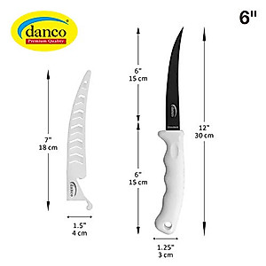 danco Tournament Plus 6" Fillet Knife | Full Tang German G4116 Stainless-Steel Blades with Teflon Coating, Locking Sheath, Perfect for Saltwater Fishing & Hunting