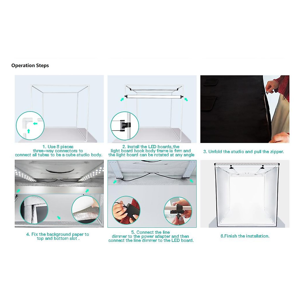 Lightbox, GLZ 24x24 Inch Photo Studio Light Box Shooting Tent Kit with Dimmable and Movable LED Lights, Carry Bag and 3 Color backdrops for Photoshoot (White Black Orange)