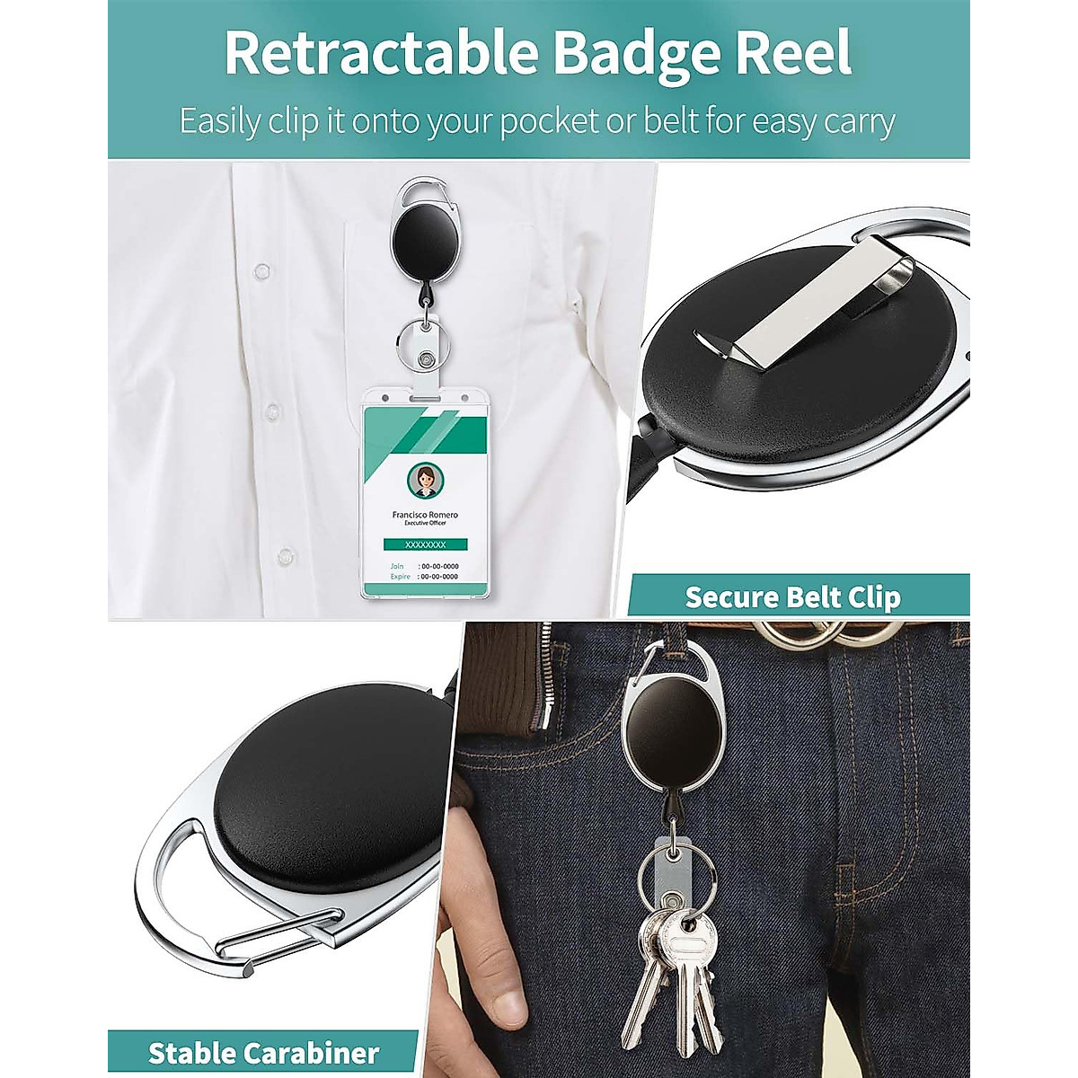 Pawfly Vertical 2-Card Badge Holder with Thumb Slots Hard Transparent PC Case Protector with Retractable Badge Reel Carabiner Clip for IDs Credit Cards Driver’s Licenses and Passes, 2 Pack