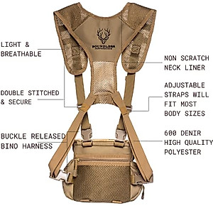 Boundless Performance Binocular Harness Chest Pack - Our Bino Harness case is Great for Hunting, Hiking, and Shooting - Bino Straps Secure Your Binoculars - Holds rangefinders, Bullets, Gear - Coyote