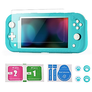 Teyomi Protective Case Compatible with Nintendo Switch Lite, Silicone Protective Cover for Nintendo Switch Lite with Tempered Glass Screen Protector, 4 Pcs Thumb Grips & 2 Game Cartridges(Light Blue)