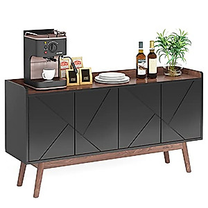 LITTLE TREE 55 Inch Kitchen Buffet Cabinet with Storage Shelf, Sideboard Coffee Bar with Doors, Buffets Accent Cabinet for Dining Room Living Room Entryway, Black Rustic Brown
