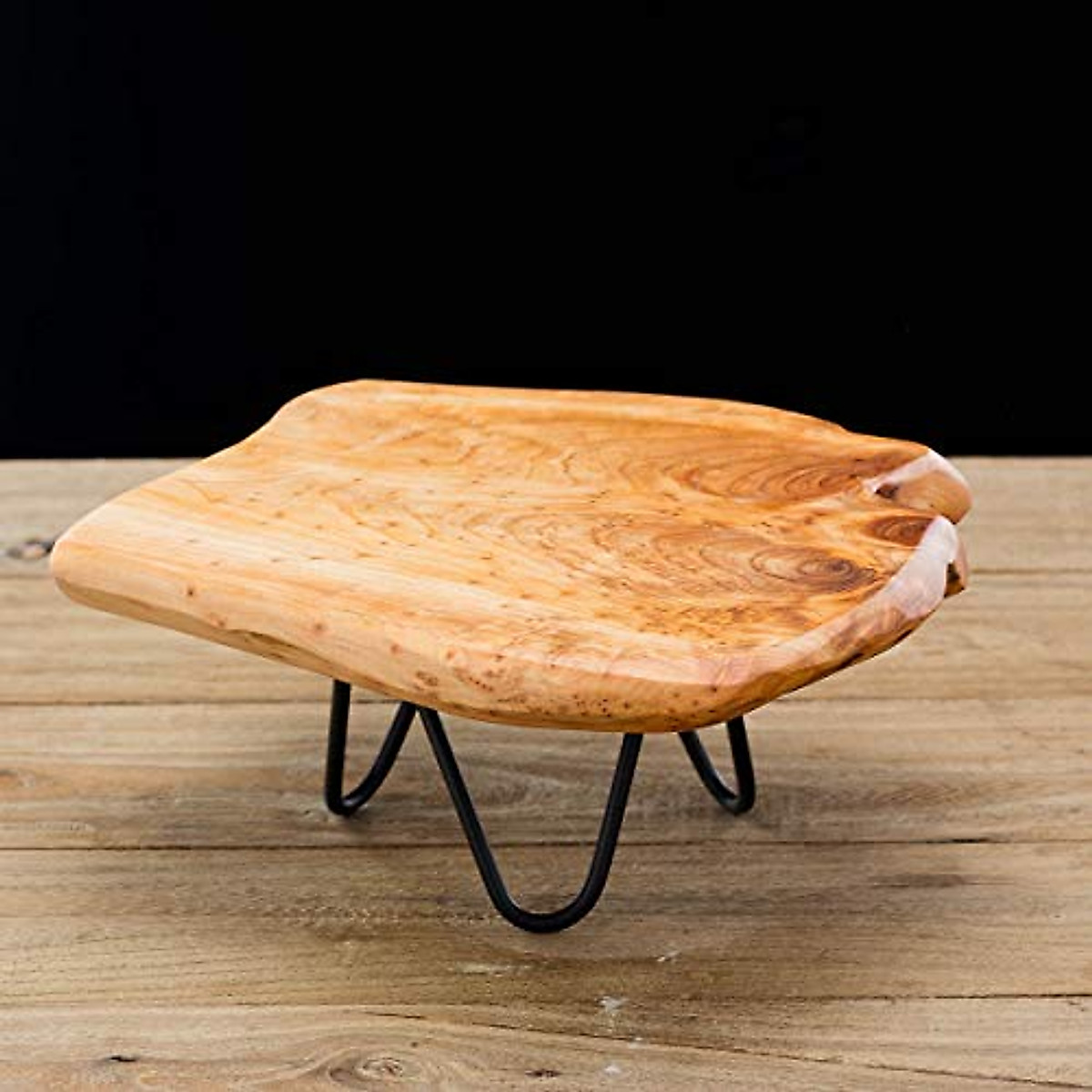 TJ Global Natural Edge Wooden Stand with Hairpin Legs for Displaying Cakes, Plants, Candles, Decor (L9 x W8.5 x H4)