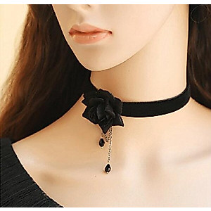 Elegant Retro Rose Flower Collarbone Chain Clavicle Necklace Gothic Lolita Black Lace Collar Choker Ornament Wedding Halloween Accessories (Black)