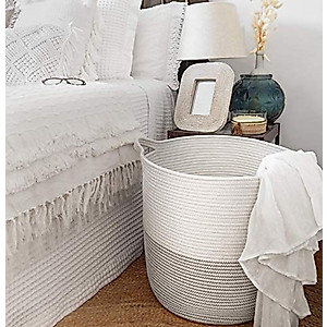 Large Woven Storage Baskets (Set of 2) Decorative Blanket Basket for Living Room, Toys, Pillows, Nursery or Towels. Laundry Hamper. Baskets for Organizing. Cotton Rope Baskets