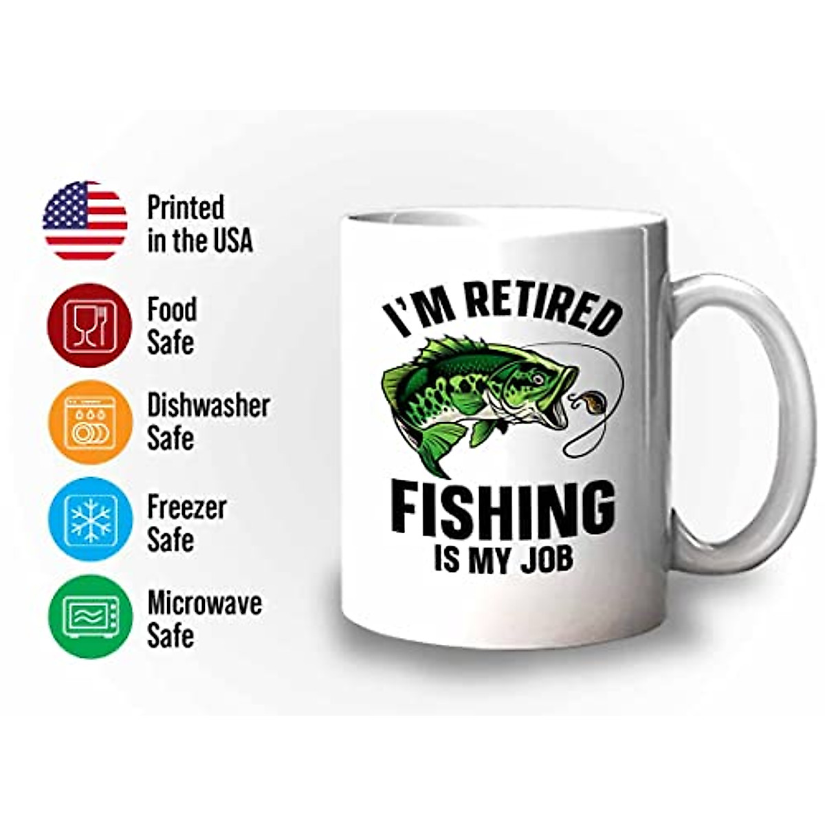Fisher Coffee Mug 11oz White - i'm retired fishing is my job - Bass Fishing Spooler Boat Lovers Lures Rod Funny Fisherman Joke Retirement Grandpa