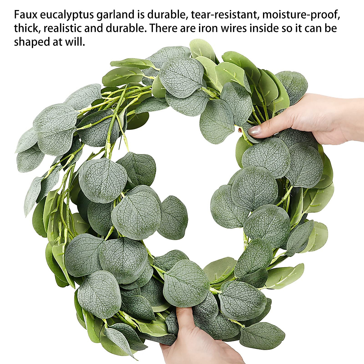 Whonline 8pcs 48ft Artificial Eucalyptus Garland, Silver Dollar Eucalyptus Leaves Vine, Faux Greenery Garland Bulk for Wedding Garland, Centerpieces for Tables, Home Decor, Arch Wall Decoration