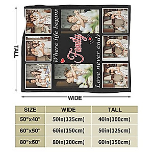 WELETION Personalized Flannel Blanket with Photos, Personalized Picture Blanket Birthday Anniversary Fathers for Family Friends Custom Blanket with 8 Photos