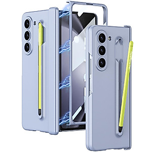 NINKI Compatible Samsung Galaxy Z Fold 5 Case with S Pen Holder & Green S Pen,Hinge Protection Case for Samsung Z Fold 5 Case Screen Protector,Samsung Z Fold 5 5g Case Galaxy Fold 5 5g Phone Case Blue