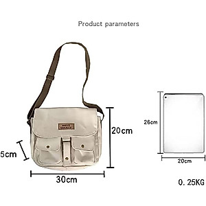Pbkabiug Women's Canvas Bag Harajuku Messenger Bag Shoulder Bags Vintage Canvas Bag Multiple Pockets Crossbody Bag (White)