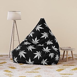 Weed Cannabis Gaming Bean Bag Chair Cover Black White Home Decor Marijuana Pot Leaves Games Beanbag Living Room Gift Adults Bedroom Man Cave
