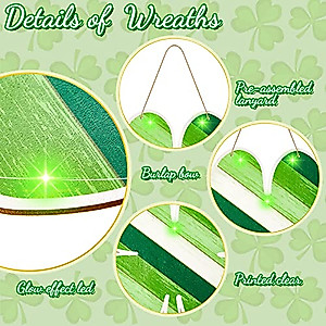 Bucherry 2 Pcs St Patricks Day Lighted Wooden Door Decorations 12" Hat Shamrock Irish Hanging Welcome Door Sign, 2 Pcs 3 ft 10 LED Fairy Lights Green Battery Operated Lights St Patricks Day Home Decor