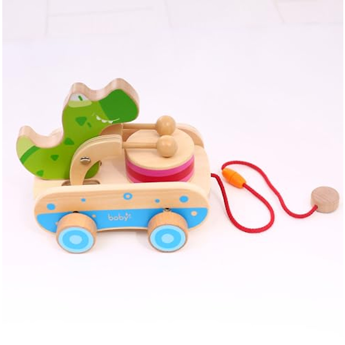 Baby Gift Wooden Toddler Pull Toy, Crocodile Drum Tapping Children's Toy, Baby dragging and Learning to Walk, Rope Traction Rope Crawling for Toddlers Ages 1+
