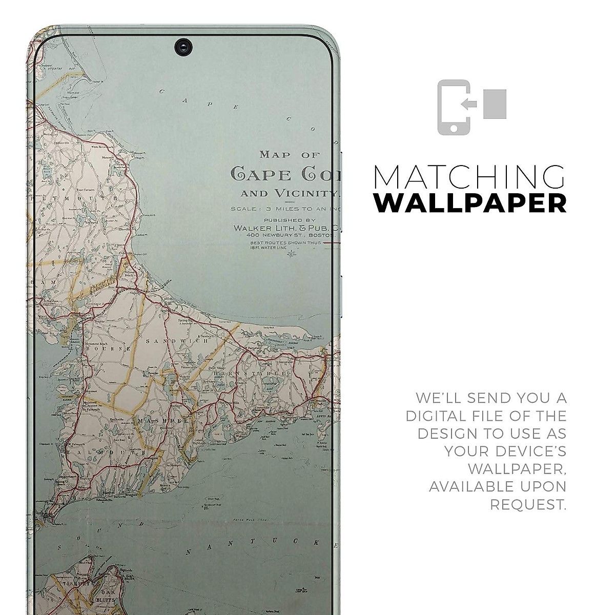 DesignSkinz The Vintage Map of Cape Cod Protective Vinyl Decal Wrap Skin Cover Compatible with The Samsung Galaxy S20 (Screen Trim & Back Glass Skin)