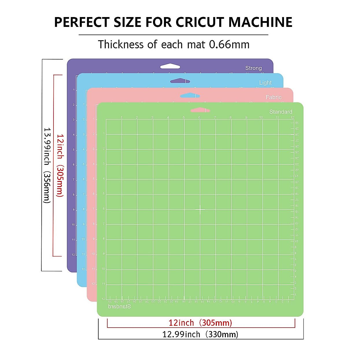 Gwybkq Cutting Mat for Cricut Maker 3/Maker/Explore 3/Air 2/Air/One 4 Pack 12x12 VarietyGrip Cut Pads Replacement Accessories Standard/Light/Strong Card Adhesive Sticky Cards for Crafts