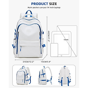 BOXSAM Lightweight Backpack for Women, Large Laptop Travel Backpack Casual Daypack College Bag Rucksack for Men. White