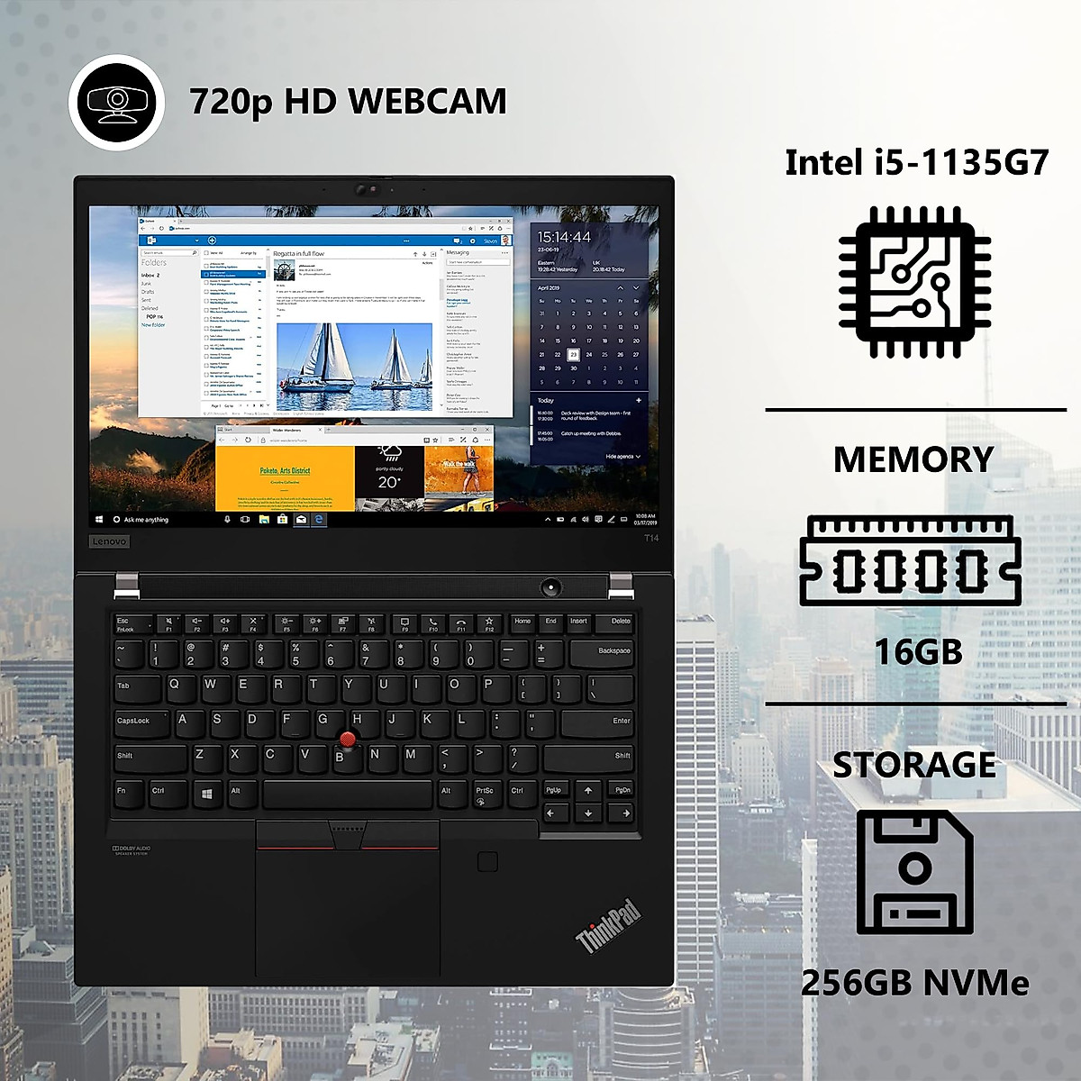 Lenovo ThinkPad T14s, 14" Touch FHD, Intel i7-1185G7, 32GB RAM, 1TB NVMe, 4G LTE, FP, Backlit KYB, WiFi 6, W11P, 3 YR, Business Laptop