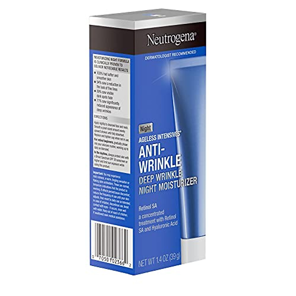 Neutrogena Ageless Intensives Anti-Wrinkle Retinol Cream with Hyaluronic Acid - Night Moisturizer Cream with Retinol, Vitamin E, Glycerin, Hyaluronic Acid, and Shea Butter, 1.4 oz