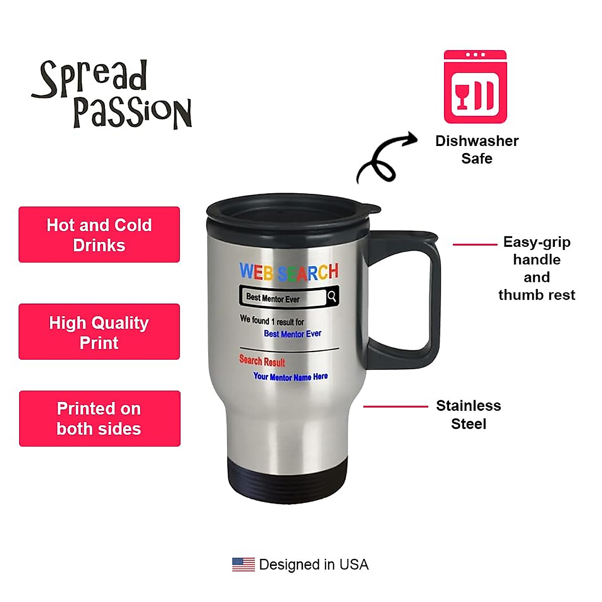 SpreadPassion Personalized Mentor Travel Mug, Custom Mentor Mug, Custom Mentor Insulated Tumbler, Custom gift for Mentor, Mentor Coffee Travel Mug, Custom Mentor