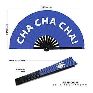 Cha cha cha! hand fan foldable bamboo circuit hand fan funny gag slang words expressions statement gifts Festival accessories Rave handheld Circuit event fan Clack fans (Blue)