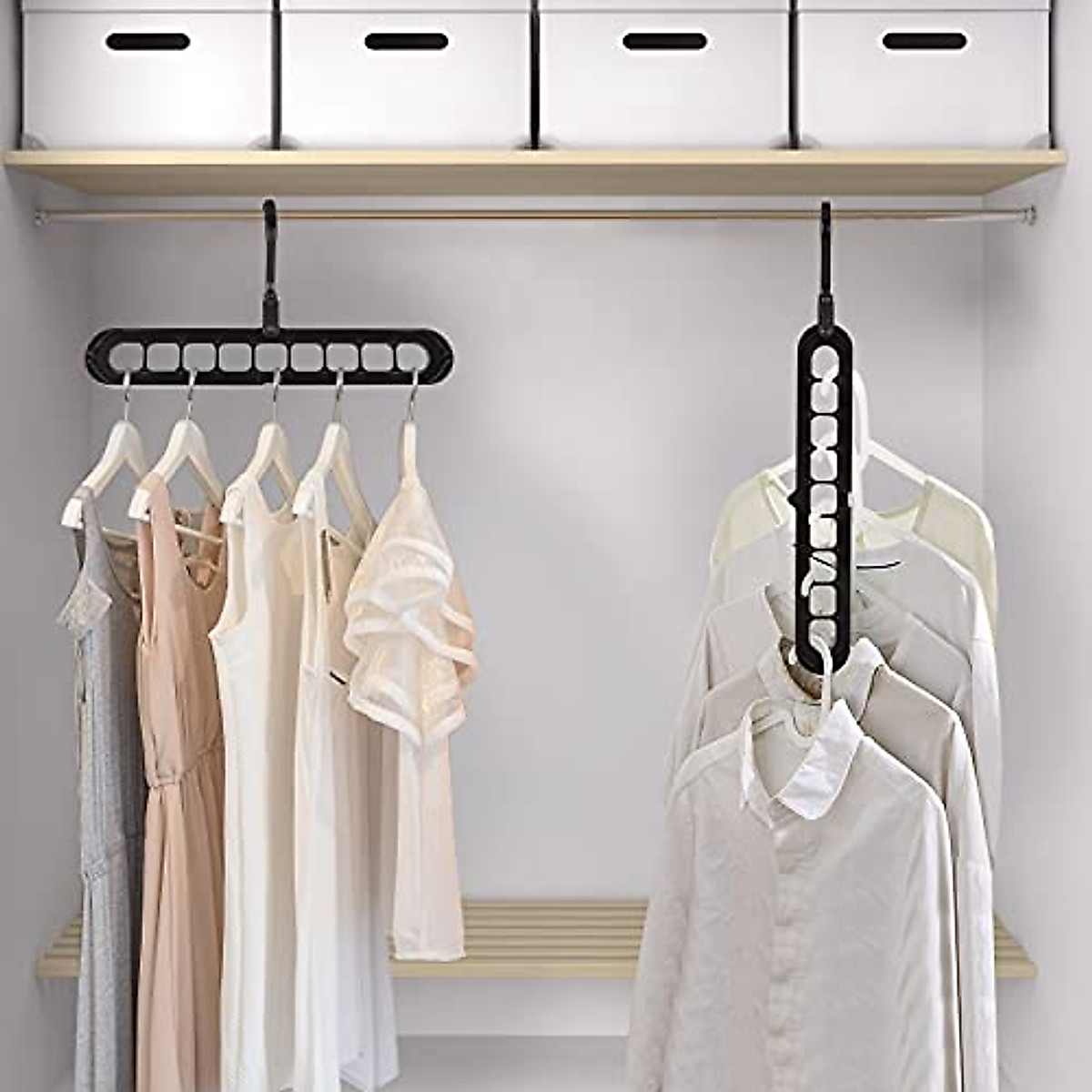 ZEDODIER Magic Hangers, Space Saving Hangers 10 Pack Sturdy Plastic 9-in-1 Hanger Closet Organizer(Black)