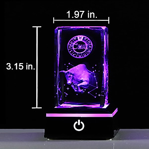 3D Crystals Taurus Zodiac Astrology Gifts For Women Men,Taurus Glass Figurine Decor Constellation Stuff April May Birthday Gifts For Girlfriend Woman Aunt Wife Keepsake Sign Symbolic Energy: Possess