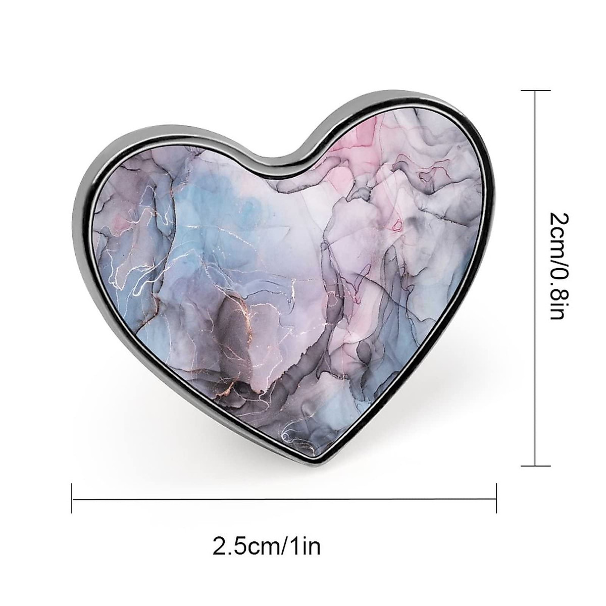 Mixing Acrylic Paints Modern Fluid Alcohol Ink Art Marble Stone Heart Brooch Pin, Unisex Smooth Surface Lapel Tie Pin, Lightweight Badge Jewelry Crafts Decor for Costume Accessory Men Women