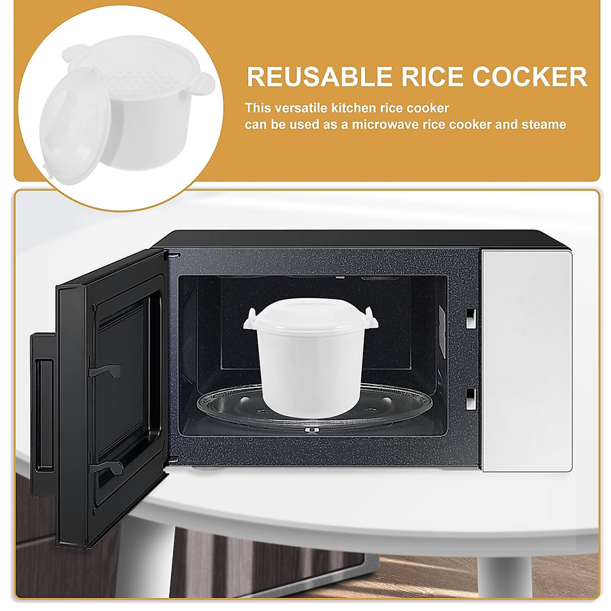 Cabilock Small Rice Cooker Microwave Rice Cooker Rice Steamer: 3L Round Microwave Food Container Microwaveable Rice Pasta Cooker Includes Microwave Rice Steamer for Kitchen Cooking White