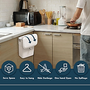 McKay Hanging Kitchen Trash Can with Lid, 30 Trash Bags|2.5 Gallon/10L Compost Bin for Under Sink, Small Trash Can,Food Waste Basket Wall-Mounted Garbage Can for Bathroom/Countertop/RV/Bedroom, White