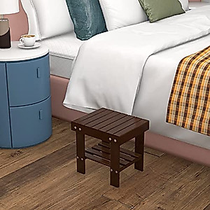 Wooden Step Stool for Kids Adults Small Wood Shower Foot Rest Stool Shaving Legs Potty Stool for Bathroom Sink Bed Kitchen Walnut