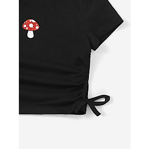 SOLY HUX Girl's Crop Top Graphic Tee Summer Drawstring Side Tie Knot Hem Round Neck Short Sleeve T-Shirts Black 11-12Y