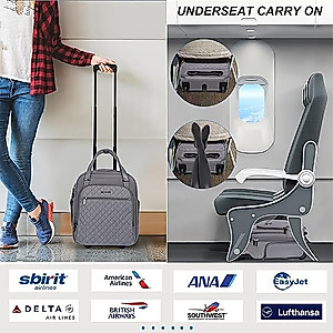 EMPSIGN Underseat Carry On Wheeled - 16” Multi-functional Lightweight Overnight Rolling Underseater Bag, Carry-on Bag with Spinner wheels for Women Men Travel Business, Dark Grey