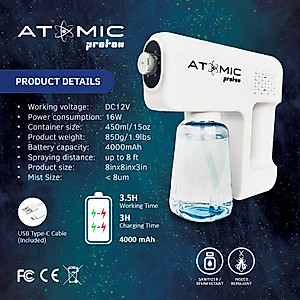 Atomic Proton Sanitizer Disinfectant Spray Machine Fogger Cordless Handheld Rechargeable Battery Gun, Mist Nano Atomizer Indoor Outdoor 4000mAh 450ml.
