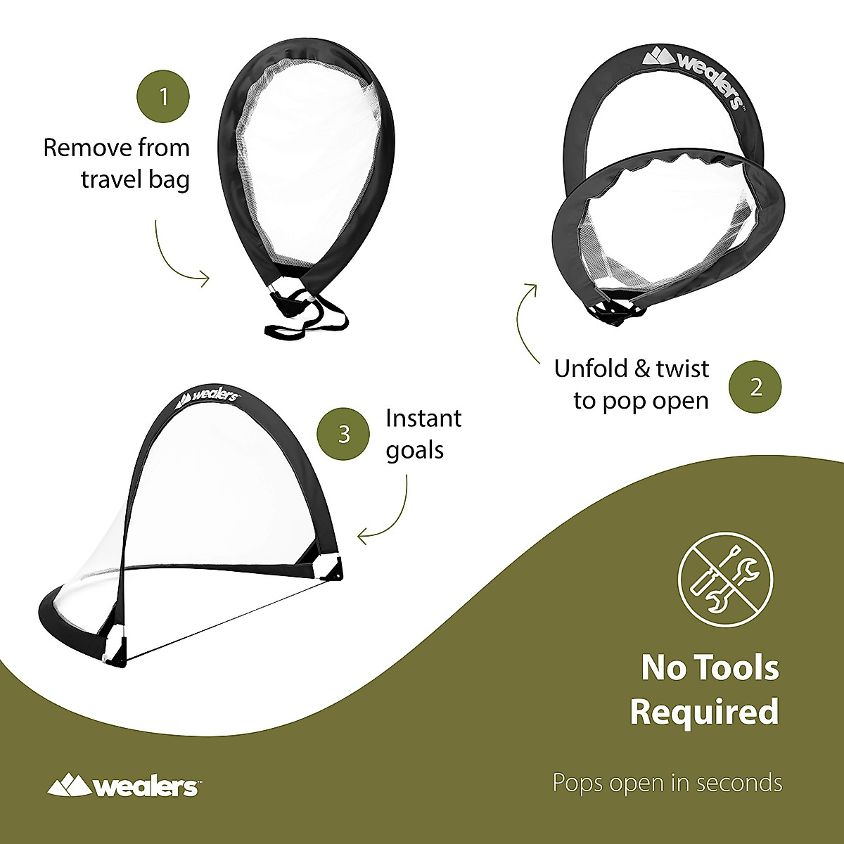 Collapsible Soccer Goal Set of 2 with Travel Bag - Ultra Portable 4 Foot Instant Pop Up Football Goal Nets for The Beach| Playground | Backyard | Camping - Kids Soccer Training Nets (Black)