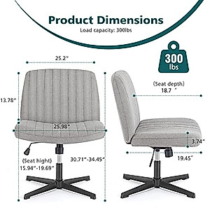 Criss Cross Chair No Wheels, Swivel Criss Cross Legged Chair, Modern Fabric Vanity Chair, Height Adjustable Wide Armless Chair for Small Spaces (Grey)