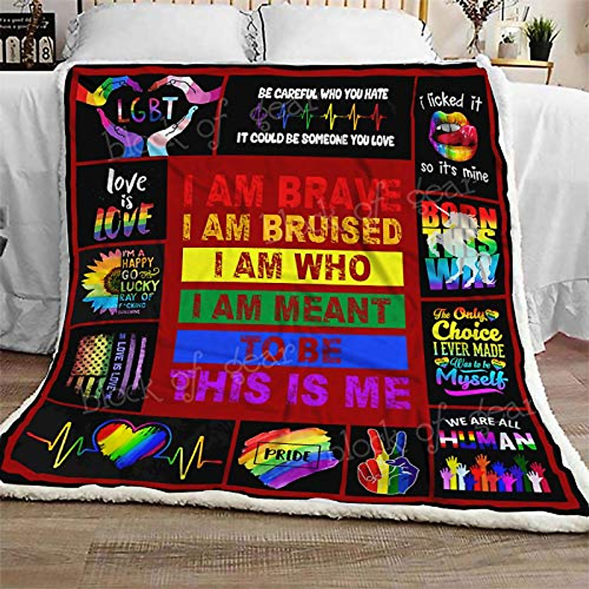 GEEMBI LGBT Sofa Blanket TH673, Adult Sherpa Fleece Throw Blankets Bedding Blanket Reversible -Decorative Blanketed - Artwork Sherpa Blanket - Best Gift 2019