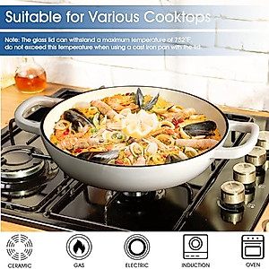 NUTRIUPS 3.6 Quart Braiser Enameled Cast Iron Dutch Oven Pot with High Borosilicate Glass Lid, Dutch Oven/Casserole Cast Iron Non Stick Larger Handle (Beige + White)