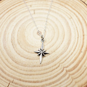 North Star Compass Necklace in Sterling Silver on an 18 Inch Sterling Silver Cable Chain. Enjoy The Journey Necklace. Graduation Gift. Retirement Gift For Woman