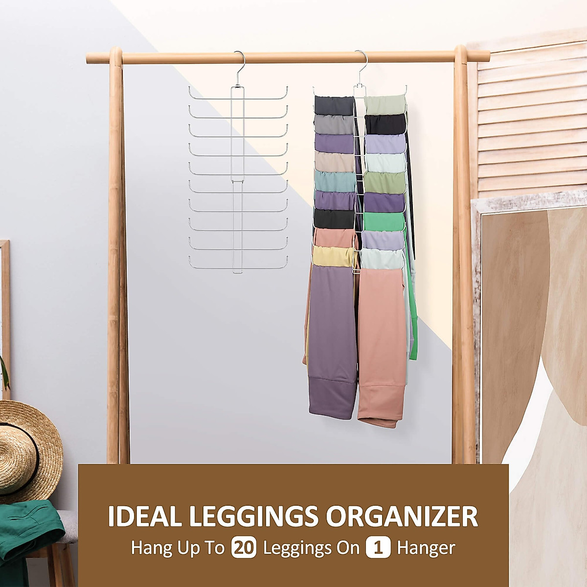 ZEDODIER Legging Organizer for Closet Hanging, Rotatable Sturdy Yoga Pants Hanger Holds 20 Leggings, Space Saving Closet Organizers and Storage, Silver