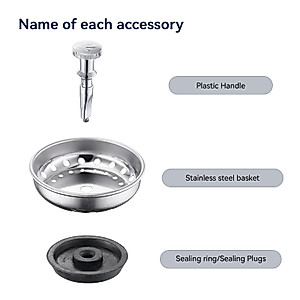 ADKADI 2 Pack Kitchen Sink Strainer and Stopper Combo - Stainless Steel Basket with Plastic Knob and Rubber Stopper Bottom, Fits Standard 3-1/2 Inch Drains