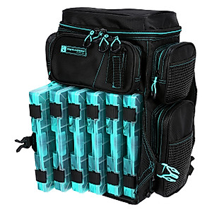 Evolution Fishing Drift Series Tackle Backpack – Seafoam, 3600 Size, Outdoor Rucksack w/ 6 Fishing Tackle Trays, Built In Rain Fly, Heavy Duty Fishing Backpack, Tackle Carrying Case