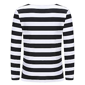 Adult Robber Costume Men Striped T-Shirt Bank Burglar Thief Cop and Robbers Cosplay Halloween Costumes with Accessories Hat Mask Canvas Money Bag Gloves Gem Gold Coin EN035M